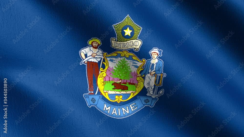 Seamless Loop 4K VDO. Maine state flag in The United States of America ...