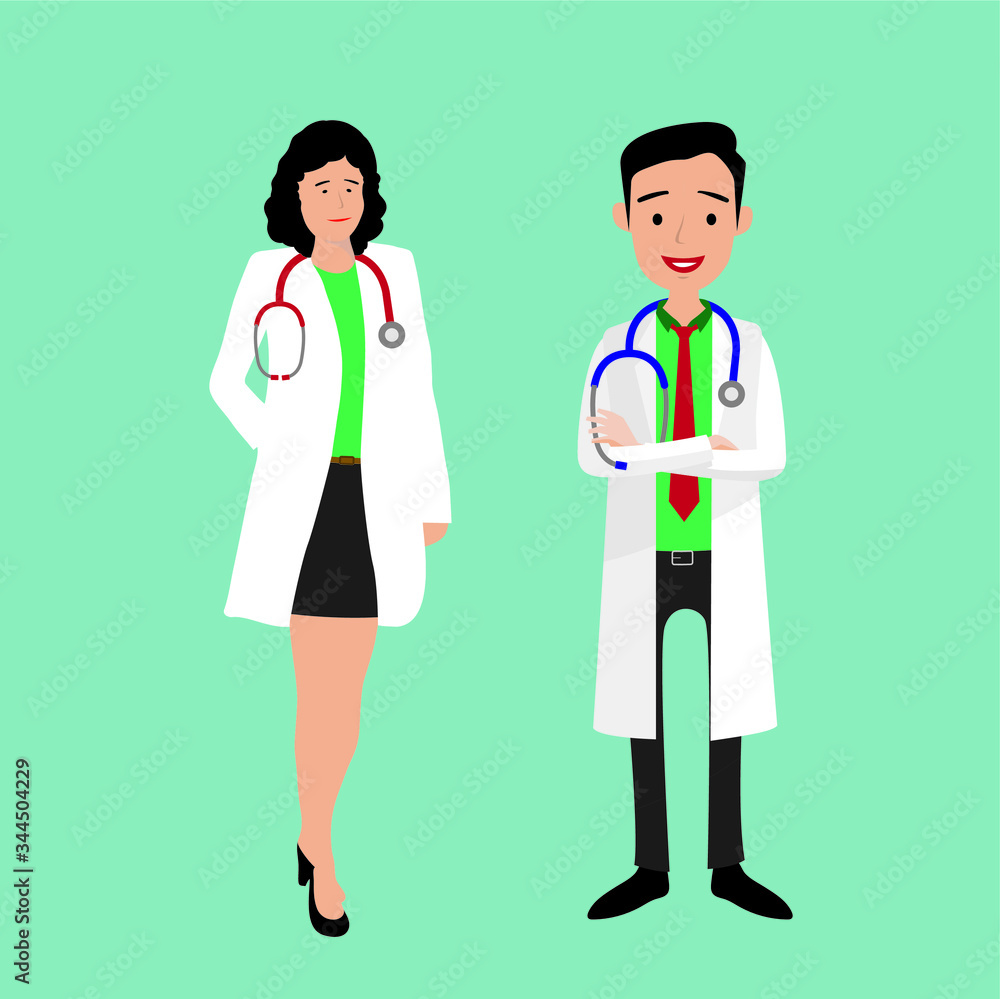 Vector - Two young doctors, man and woman, in cute flat cartoon style ...