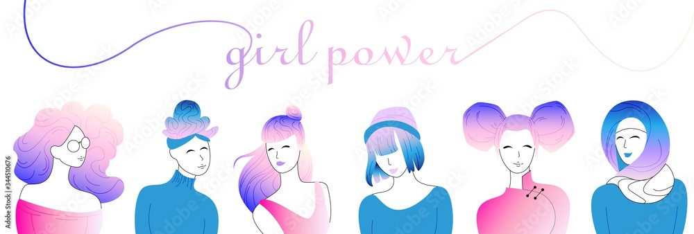 Collection of Girl Power heads characters. Template for banner to ...