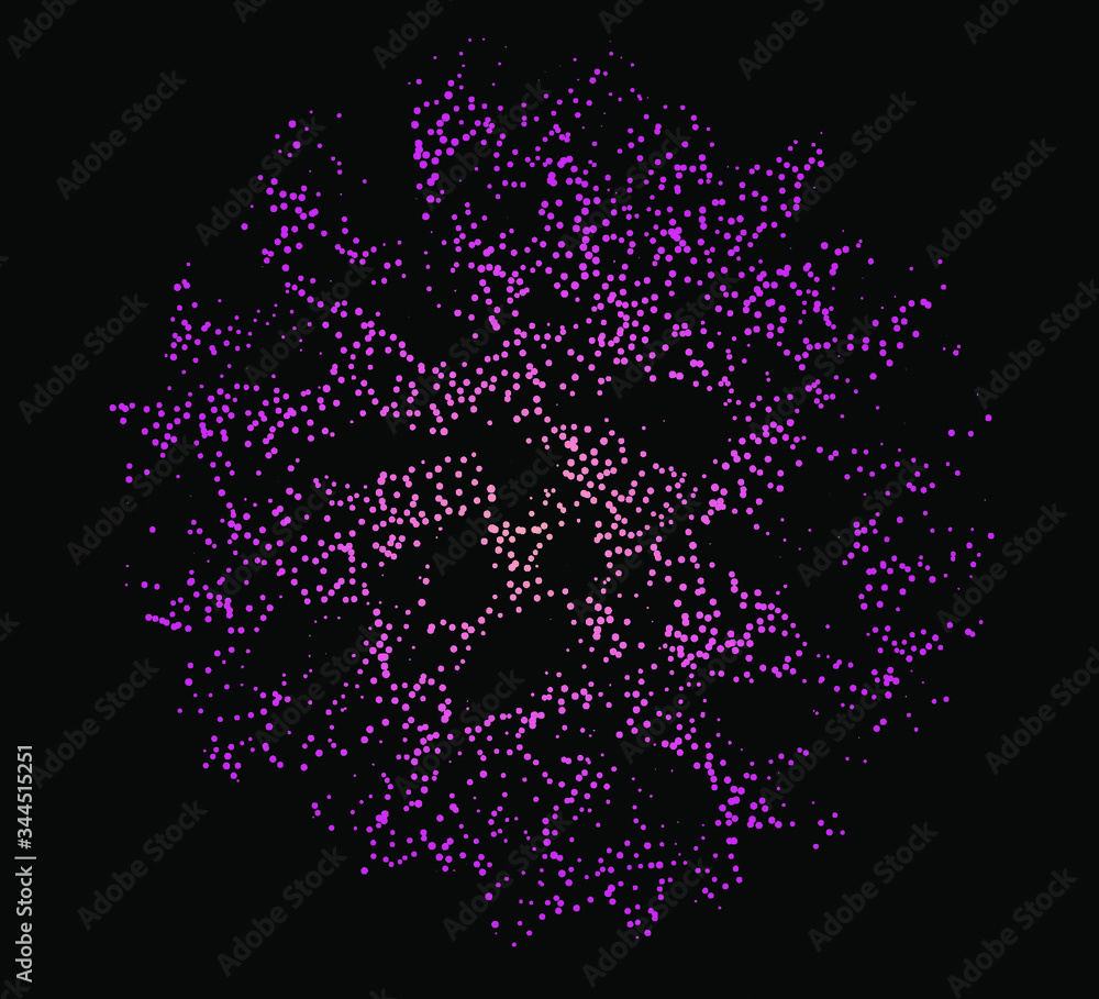 Distorted and glitched sphere made of particles. Generative computer ...