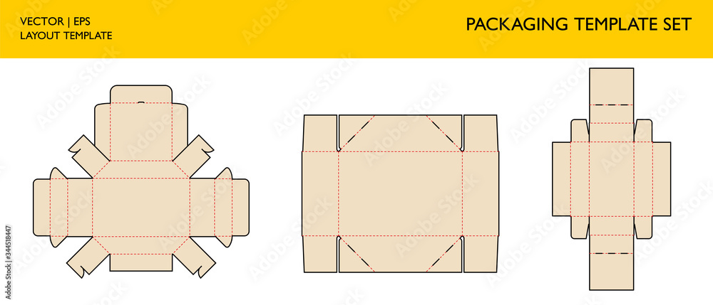 Packaging box template set. Editable blueprint layout. Cutting and ...