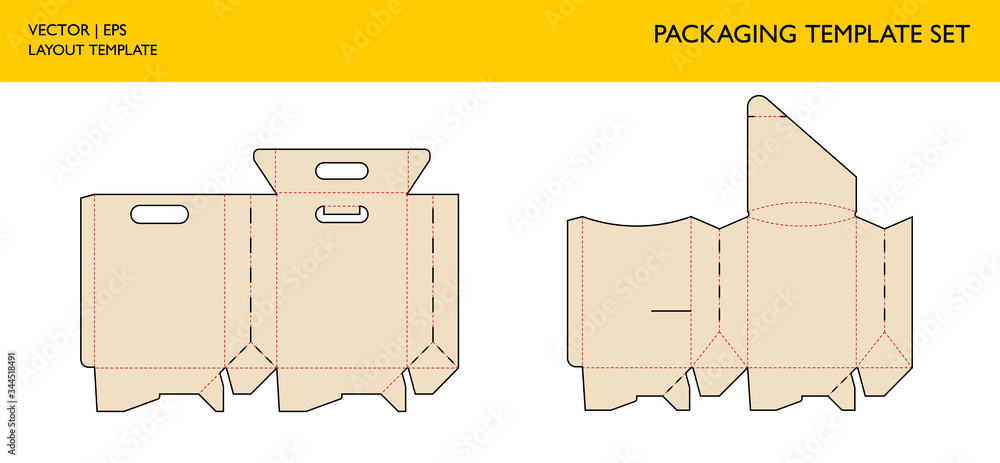 Packaging box template set. Editable blueprint layout. Cutting and ...