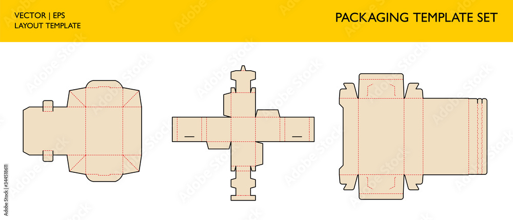 Packaging box template set. Editable blueprint layout. Cutting and ...