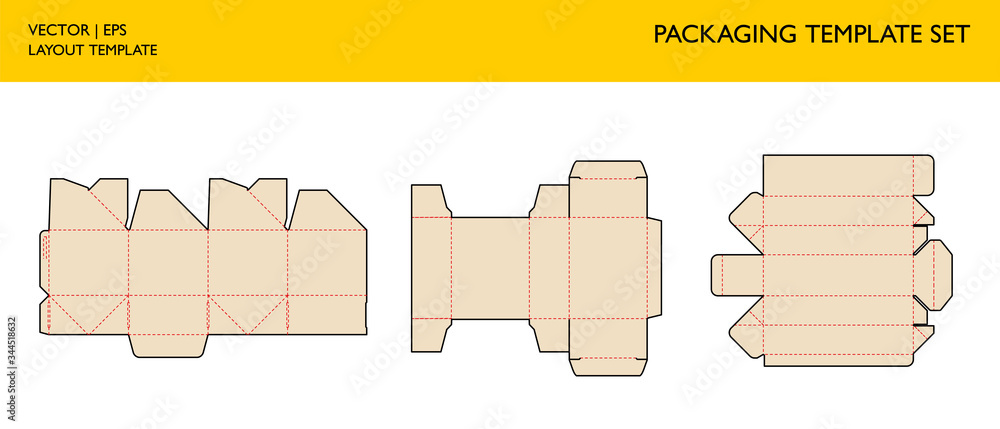 Packaging box template set. Editable blueprint layout. Cutting and ...