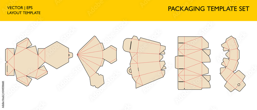 Retail box template set. Editable blueprint packaging layout. Cutting ...