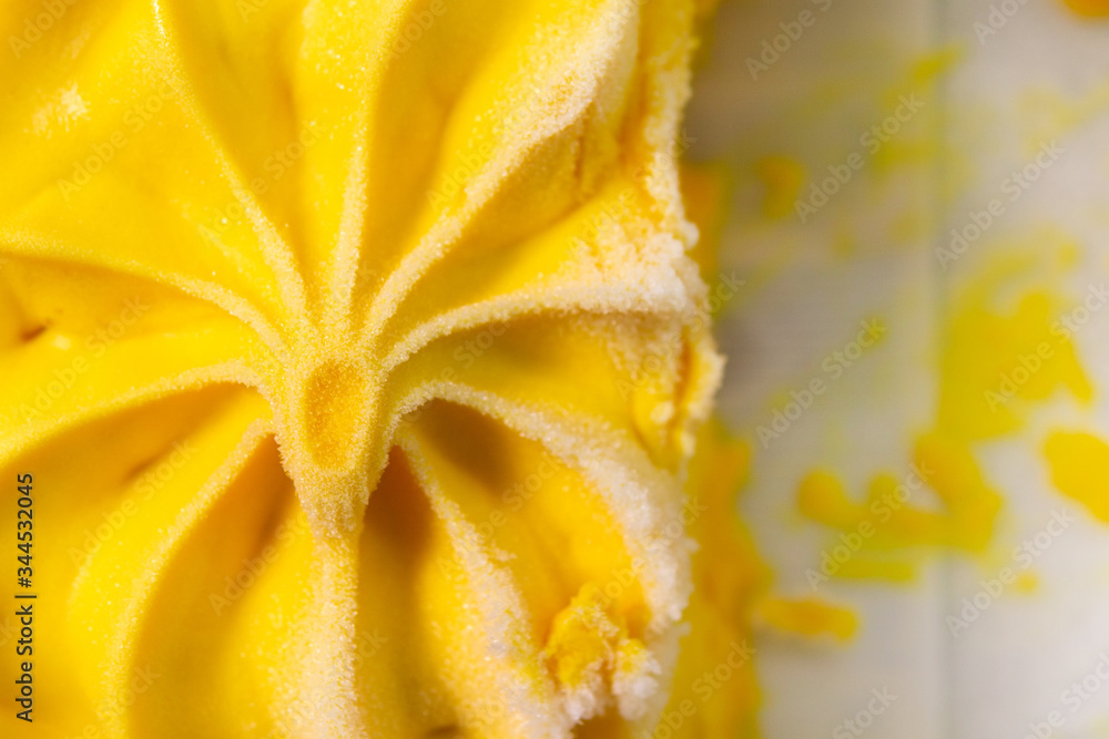 yellow ice cream close - up in a jar, banana, mango, peach ice cream ...