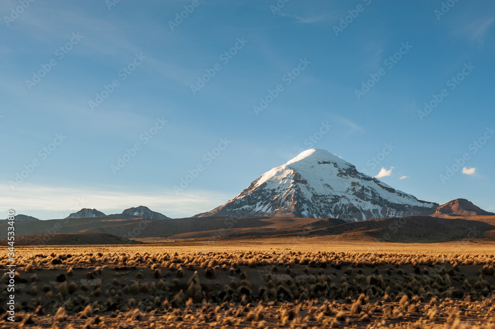 Sunset in Sajama National Park, Bolivia. Picturesque view of Nevado ...