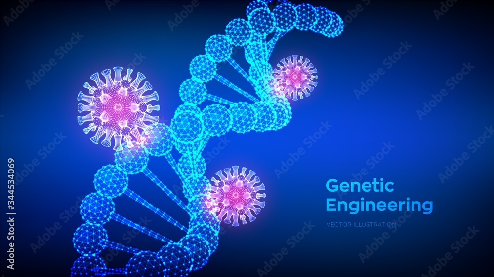 DNA sequence and COVID-19 infection virus cells. Coronavirus 2019-nCov ...