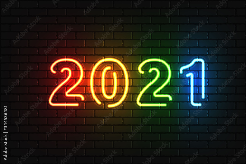 2021 Neon Text. 2021 New Year Design template. Colorful Light Banner ...