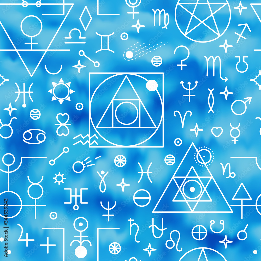 Zodiac sings constellation seamless pattern, alchemy astrology ...