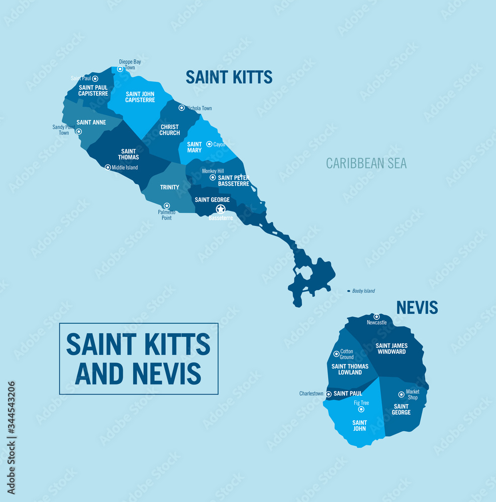 Saint Kitts and Nevis country island political map. Central America ...