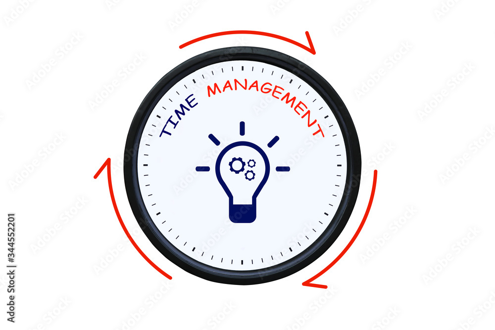 Time mangement in the clock with light bulb and gear inside. Time ...