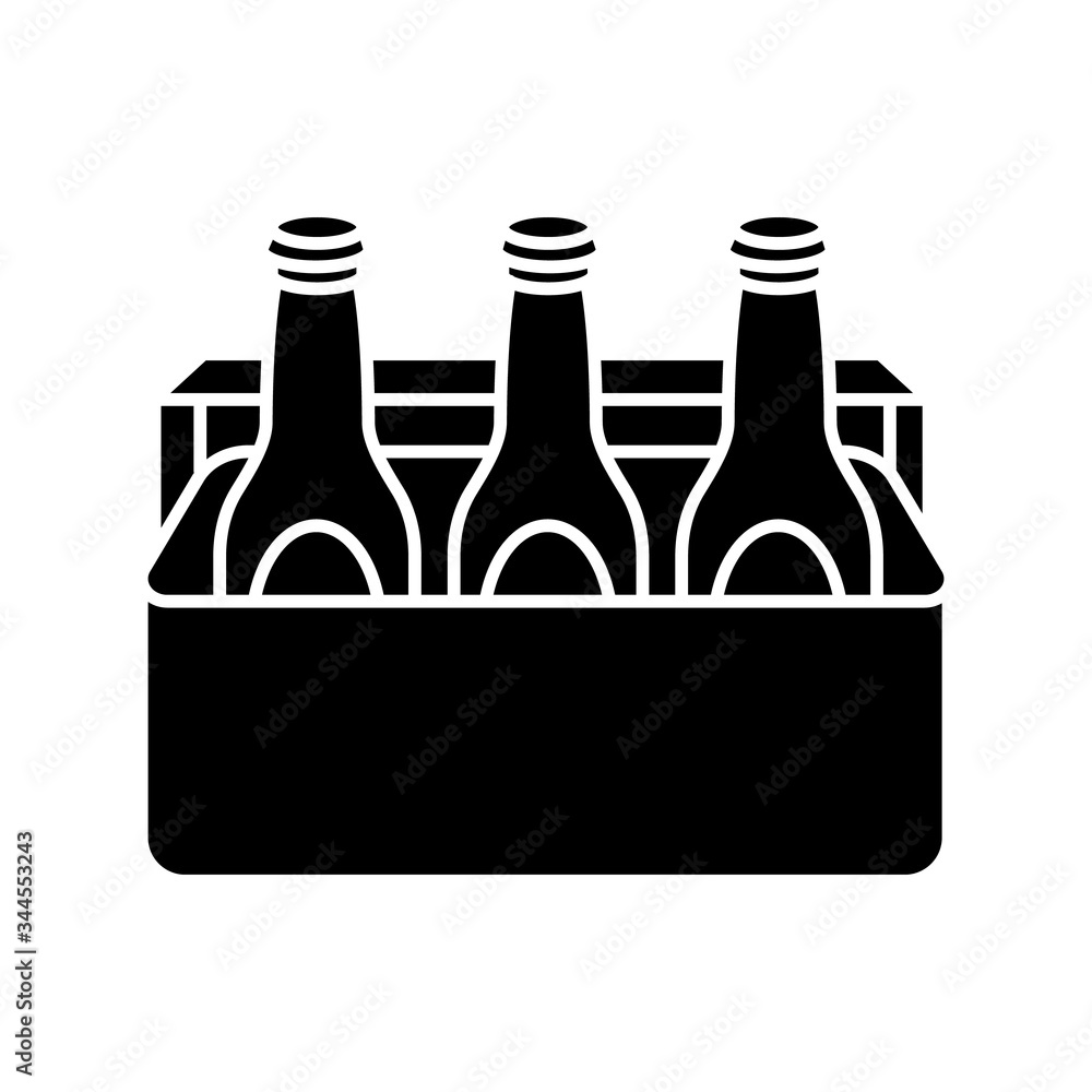 Beer black glyph icon. Alcoholic beverage in cooler. Booze in package ...