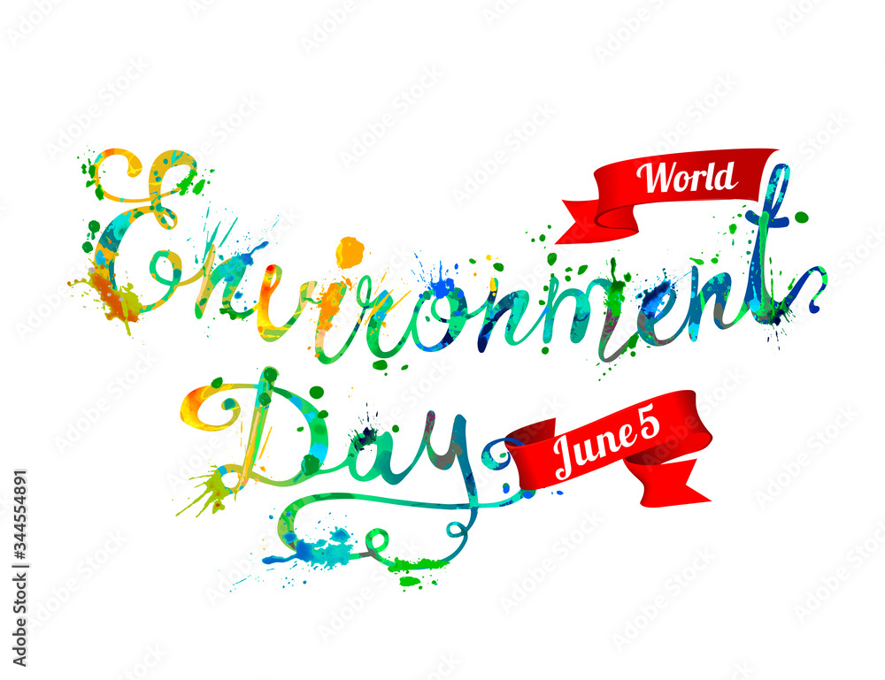 June 5. World Environment Day. Vector Holiday card. Hand written splash ...
