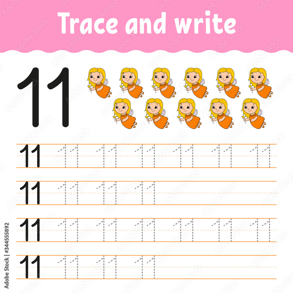Trace and write. Number 11. Handwriting practice. Learning numbers for ...
