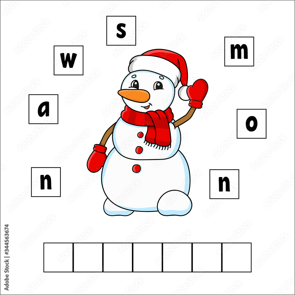 Words puzzle. Snowman. Education developing worksheet. Learning game ...