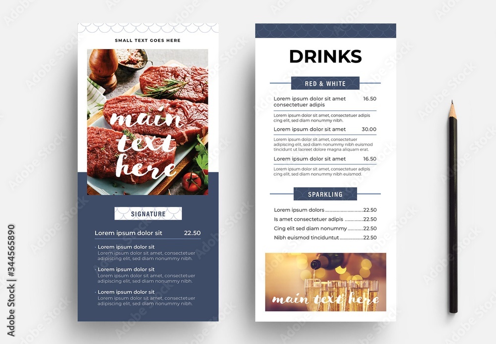 Thin Menu Flyer Layouts for Restaurants and Bars Stock Template | Adobe ...
