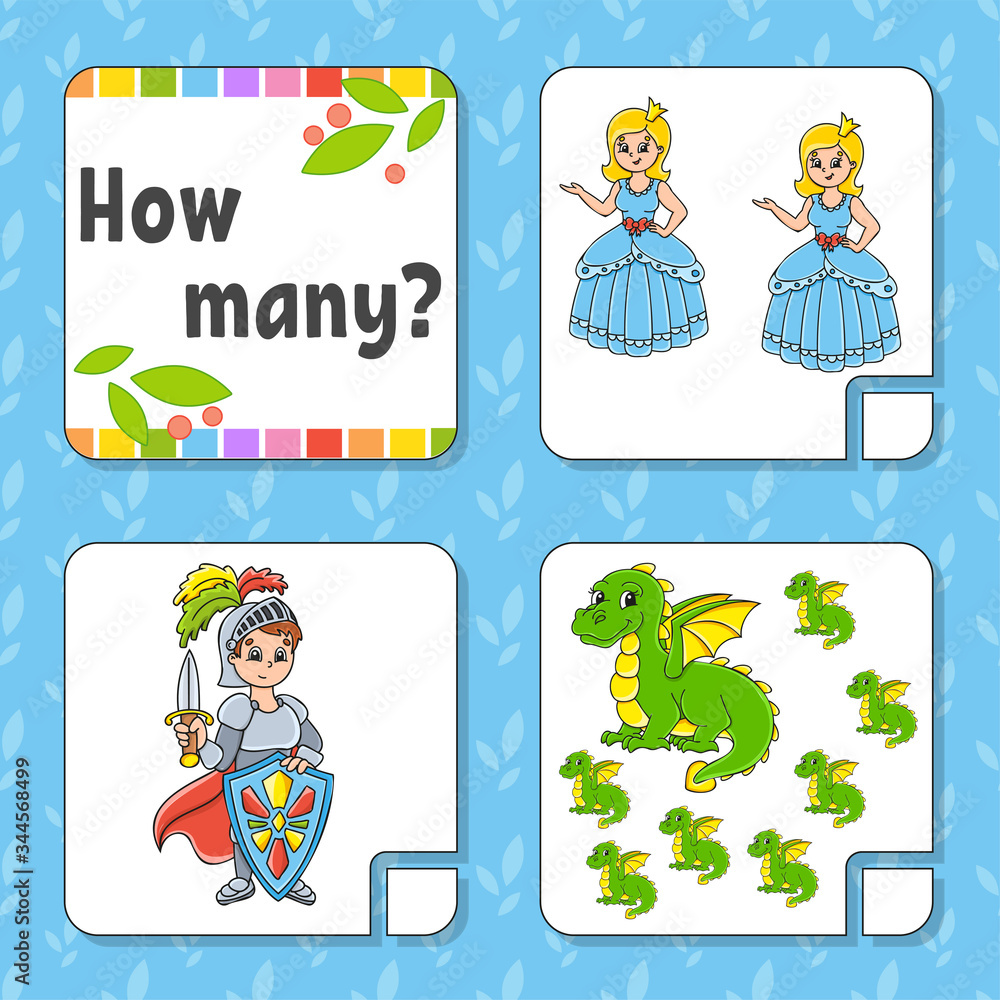 Counting game for children. Happy characters. Learning mathematics. How ...