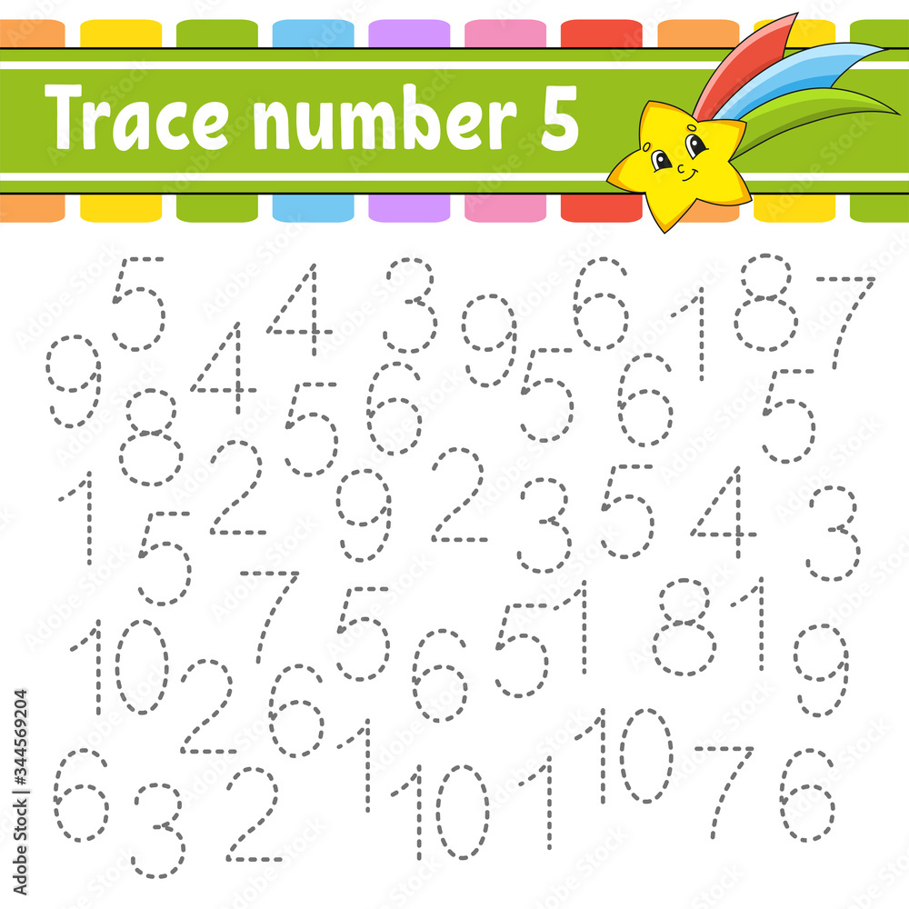 Trace number 5. Handwriting practice. Learning numbers for kids ...
