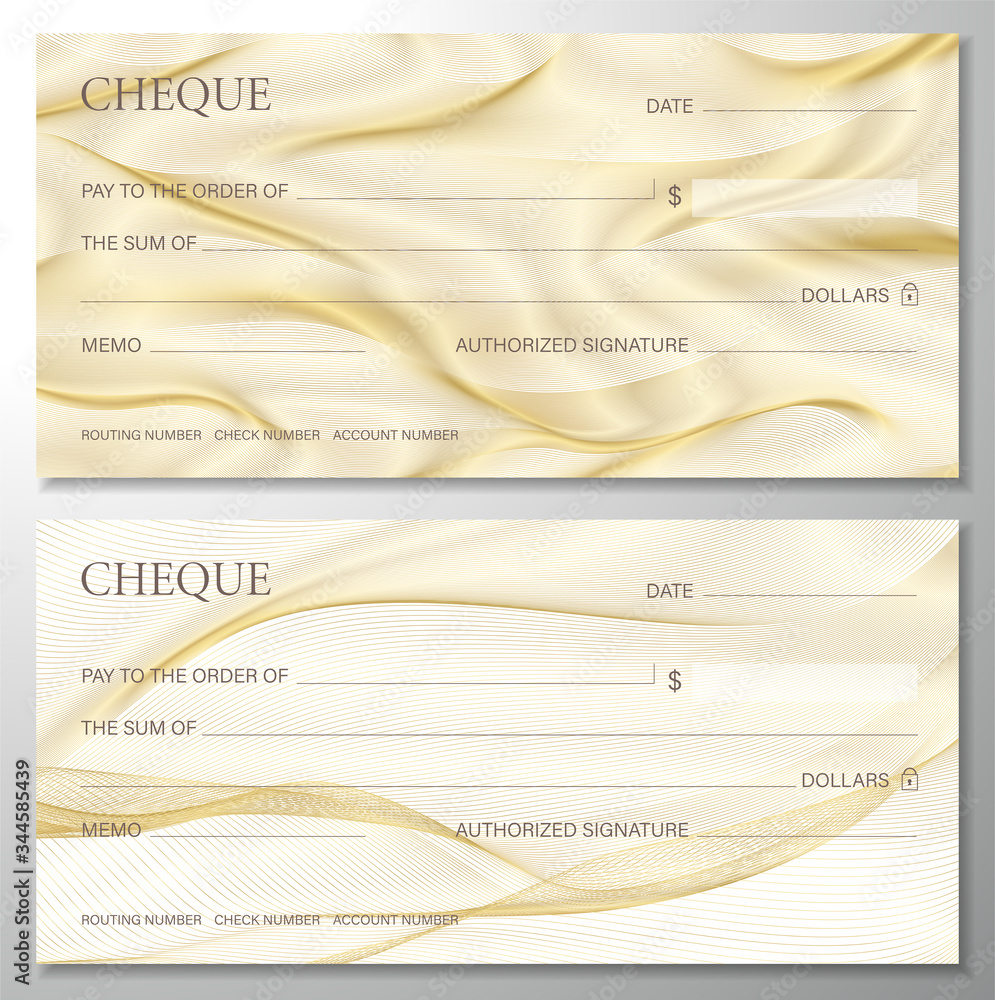 Check, Cheque (Chequebook template). Guilloche pattern with abstract ...