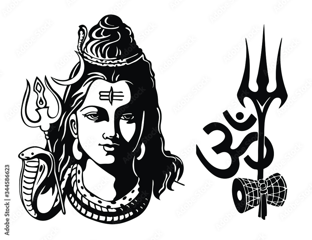 Lord Shiva with Trident, Om and Damroo vector illustration Stock Vector ...