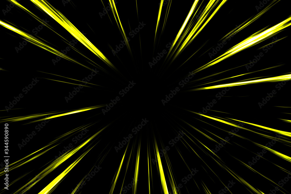 Yellow comic radial speed lines in black background. Action speedline ...