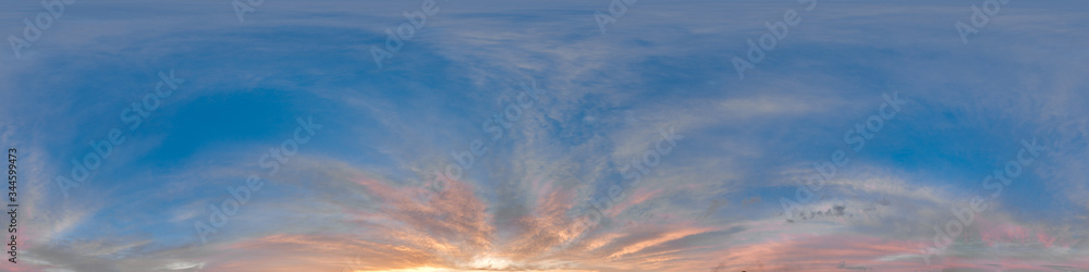 Sky 360 with clouds and sun. Image with 3D spherical panorama with 360 ...