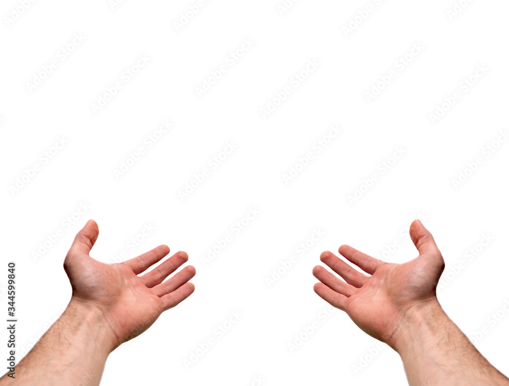 Two helping hands. A man stretches out his hands to give or ask for ...