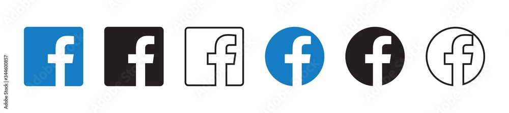 Facebook logo set in six different versions in a flat design Stock ...