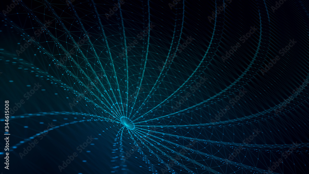 Digital graphic background vortex spin to center with line and sphere ...
