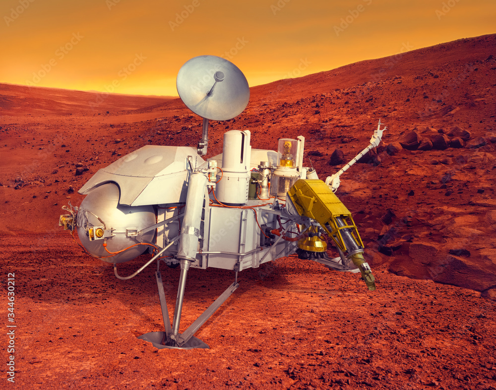 Mars rover lander on the planet surface. Science research robot ...