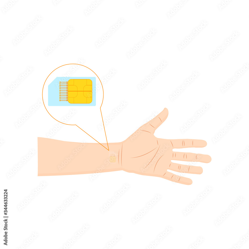 Vector illustration of nanotechnology in the modern world. A microchip ...