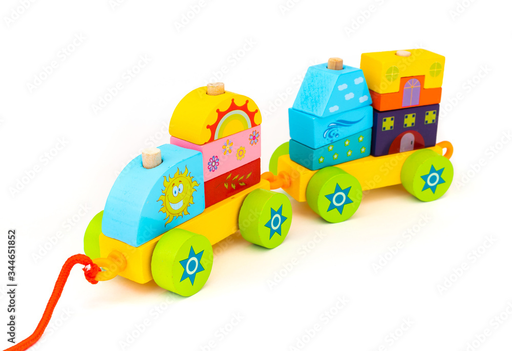 Stacking Train Toddler Toy for little children, isolated on white ...