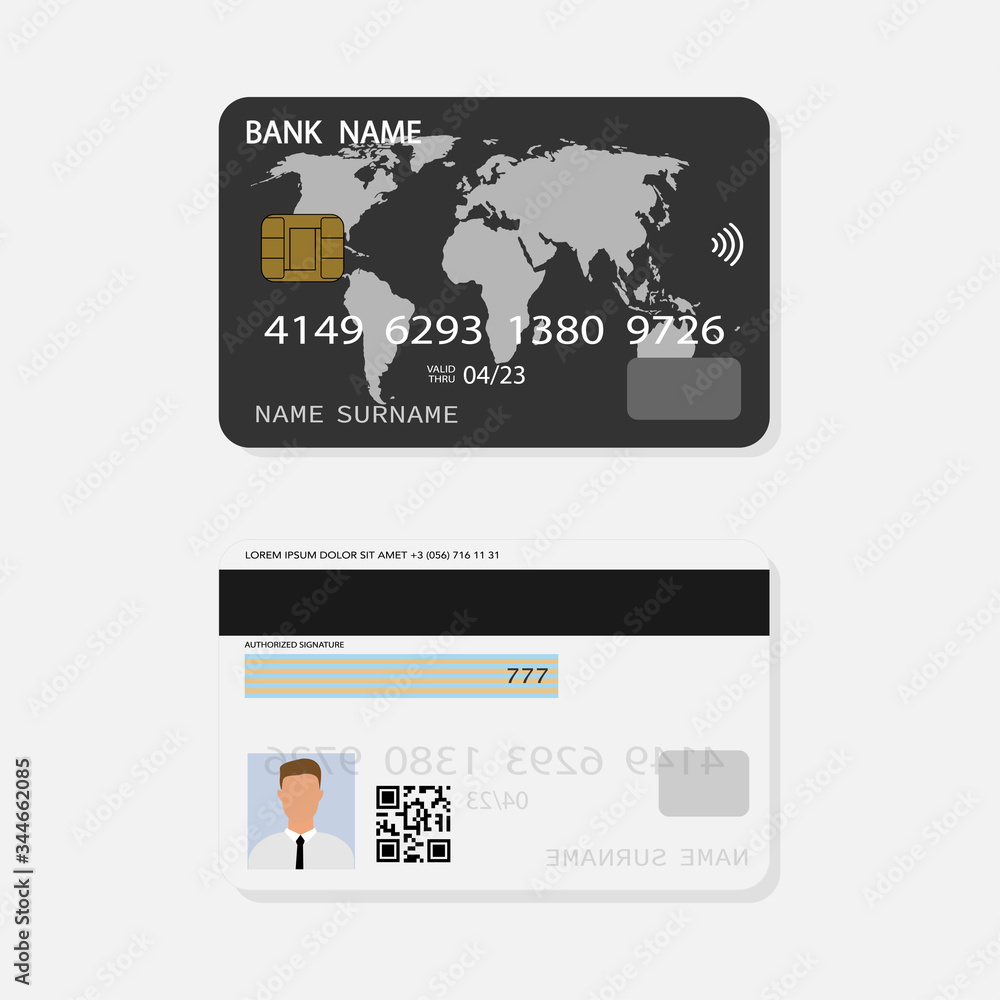 Black credit card. Front and back view. Vector illustration Stock ...
