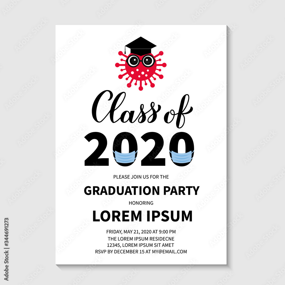 Class of 2020 Graduation party invitation card with cute cartoon ...