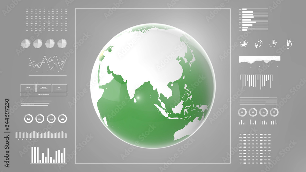 Earth globe rotating and UHD infographics data chart, numbers and ...