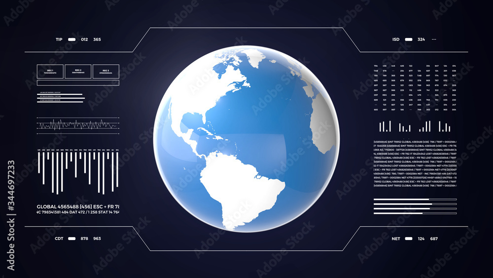 Earth globe rotating and UHD infographics data chart, numbers and ...
