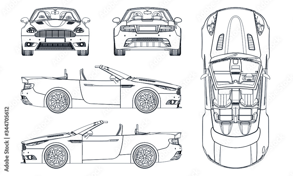 Sport car in outline. Sport vehicle template vector isolated on white ...