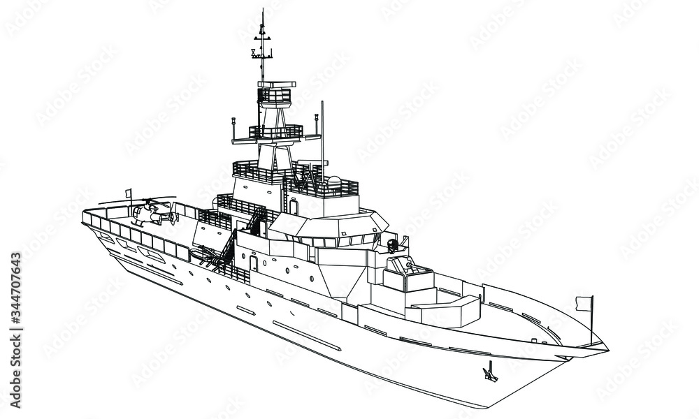 Military ship outline vector. Military vehicle template vector isolated ...