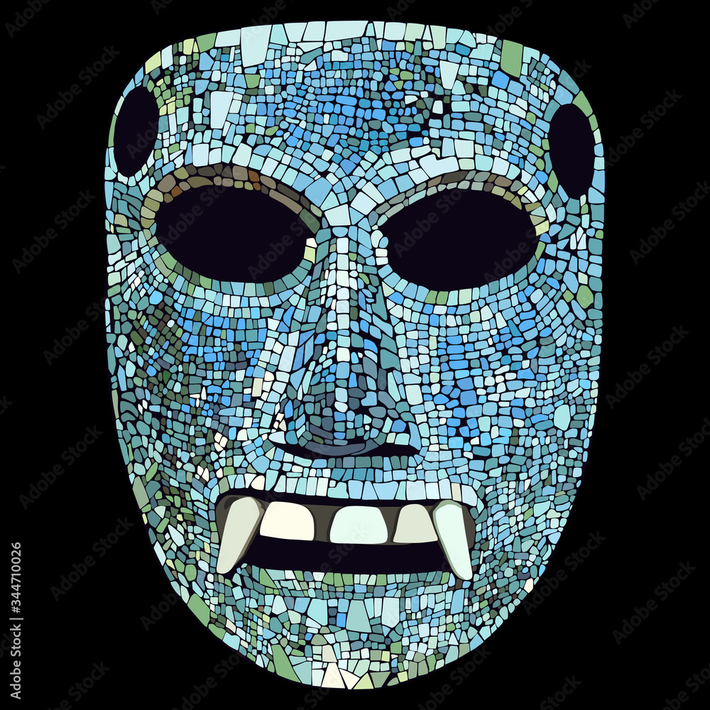 Mosaic turquoise Mixtec mask. Pre Columbian Native American Mexican art ...
