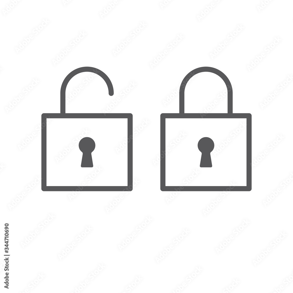 Lock open and closed icons. Symbol of securty and safety, keyhole and ...