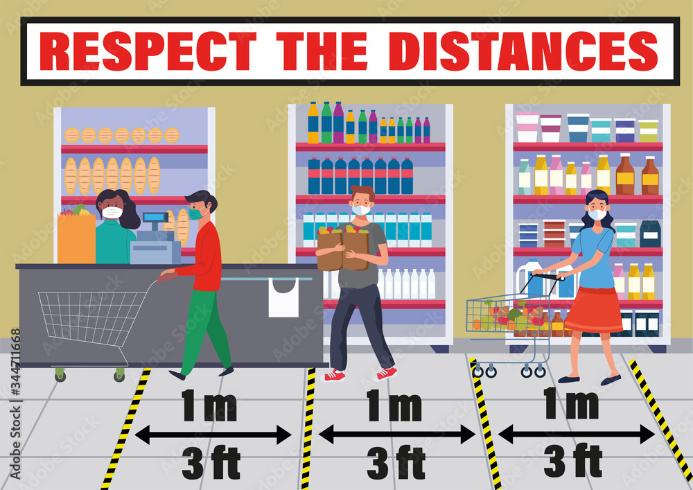 card or banner on "respect the safety distances between people wearing ...