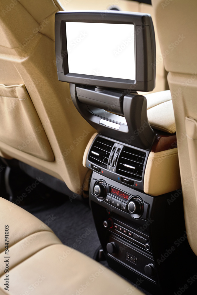 Car inside. Interior in cream colors leather of prestige luxury modern ...