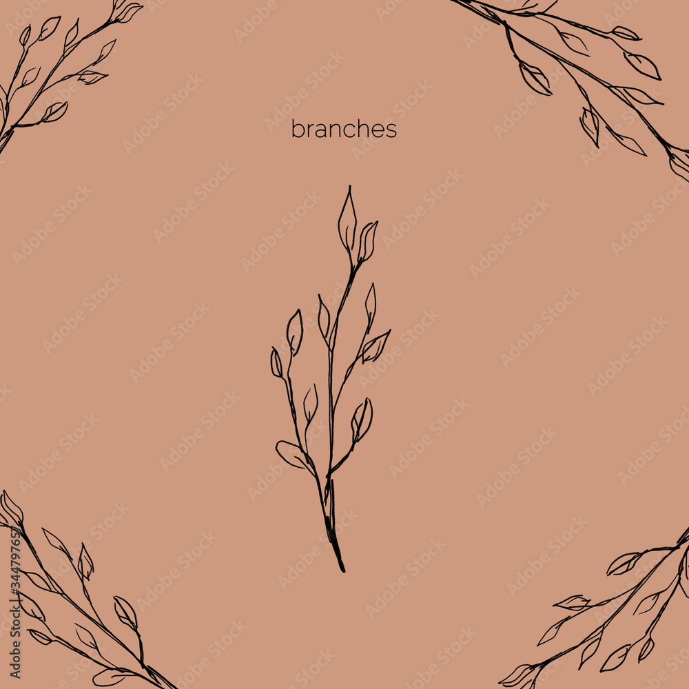 Hand drawn branch sketch. Botanical illustration fod design textile ...
