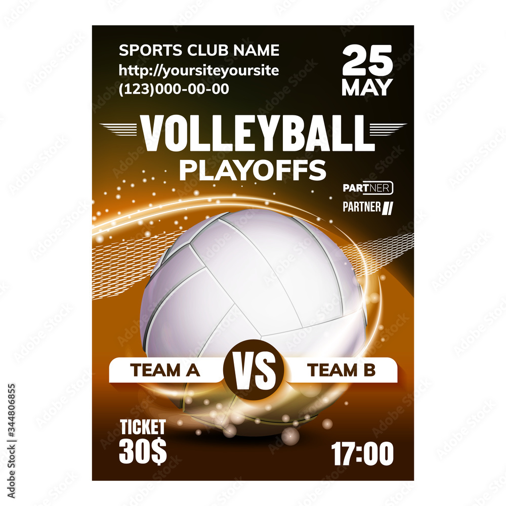 Volleyball Sport Game Invitation Poster Vector. Volleyball Catching And ...