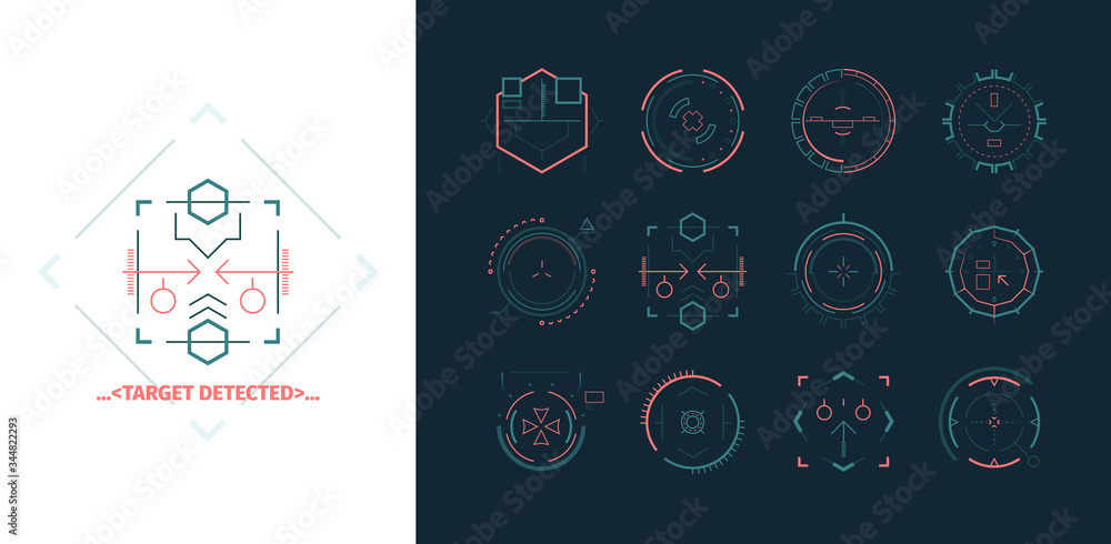 Sight detect target set. Futuristic neon accurate crosshair sight ... Sight detect target set. Futuristic neon accurate crosshair sight ...