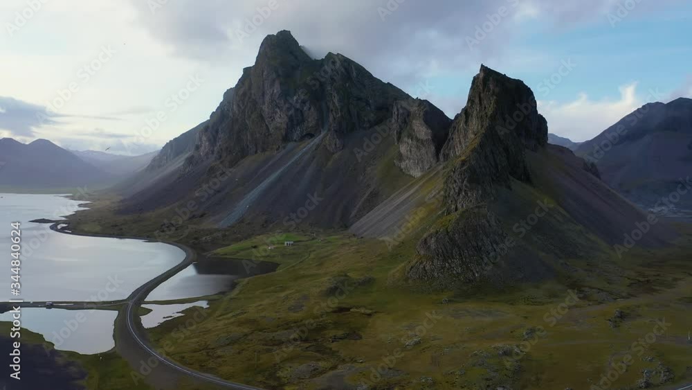 Flying from the Eystrahorn Mountains and above the Ring Road in Iceland ...
