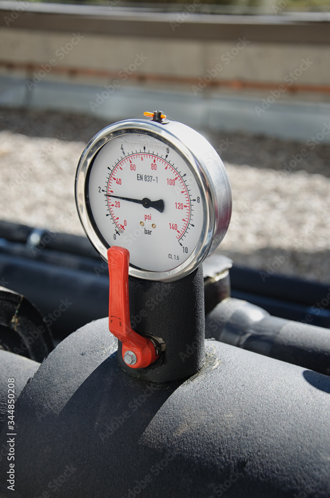 Manometers, valves and pipes with closed cell foam insulation Stock ...