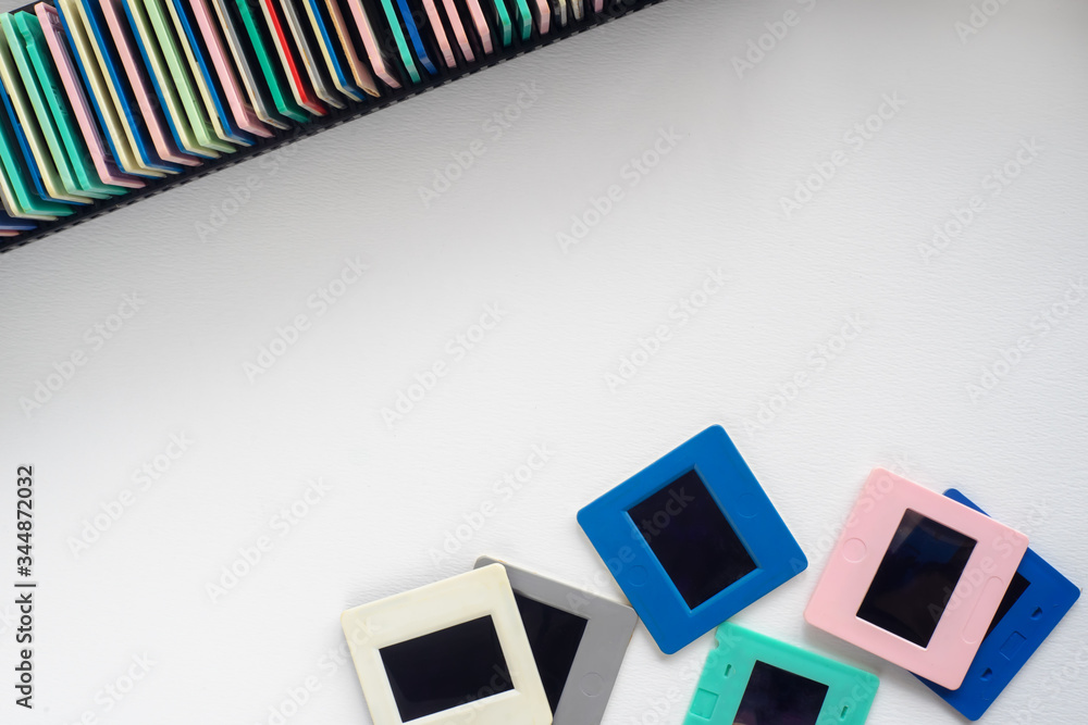 Old slides for a movie projector, different colors with colored film.on ...