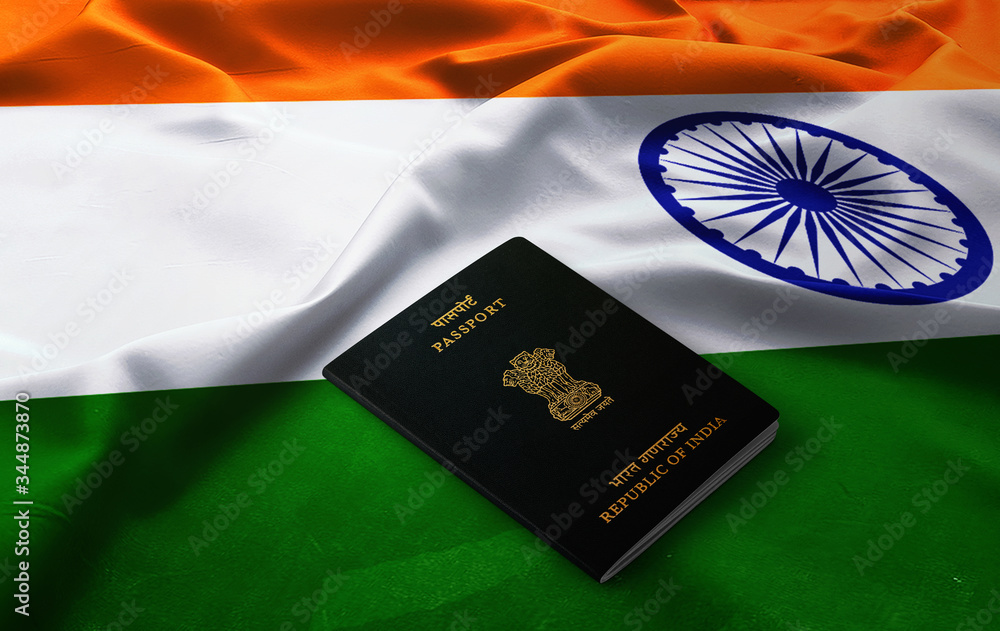 Official passport of India on the top of an Indian flag,Indian passport ...